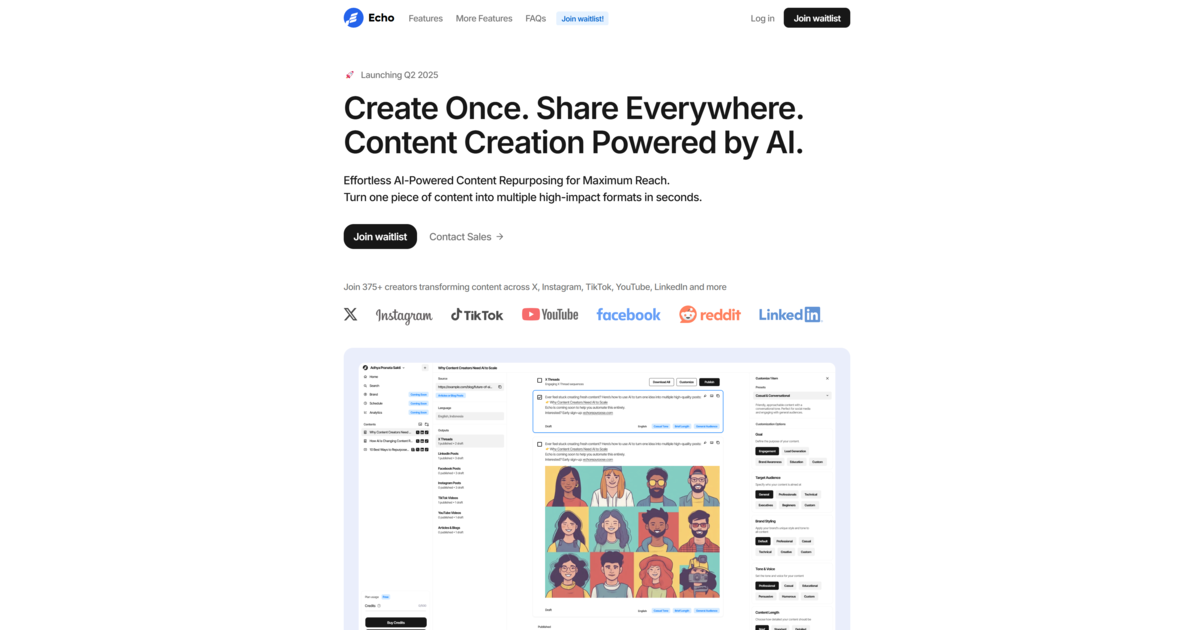Echo - AI Content Repurposing Platform for Social Media | Transform Content Instantly